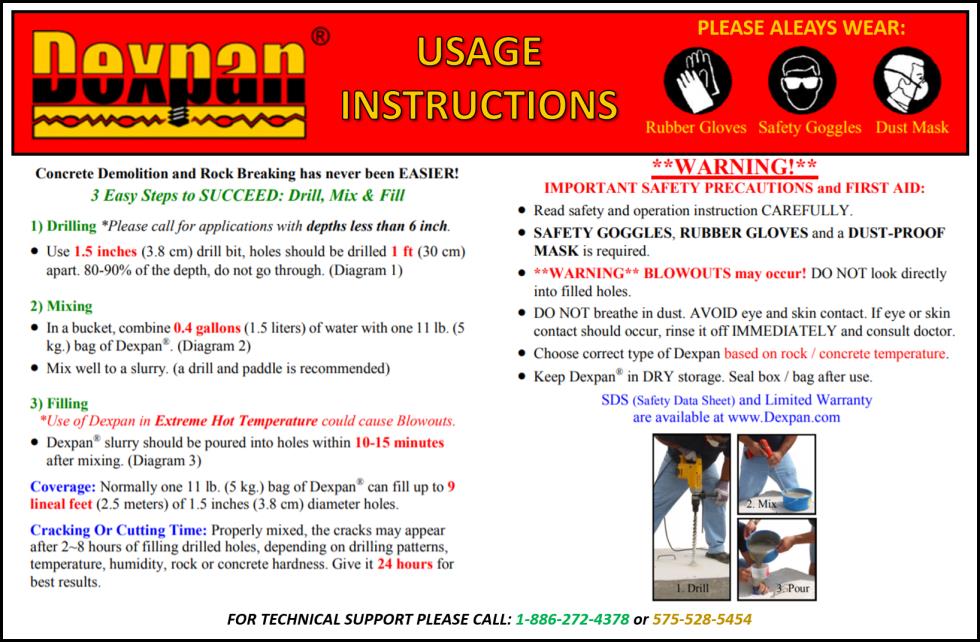 DEXPAN NON-EXPLOSIVE DEMOLITION GROUT (44 LB BOX) Rentals - Green River ...